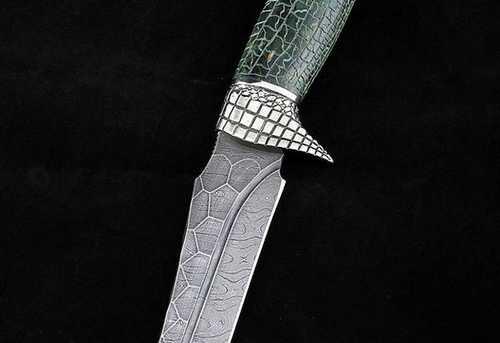 Нож Крокодил дамаск камень карельская береза