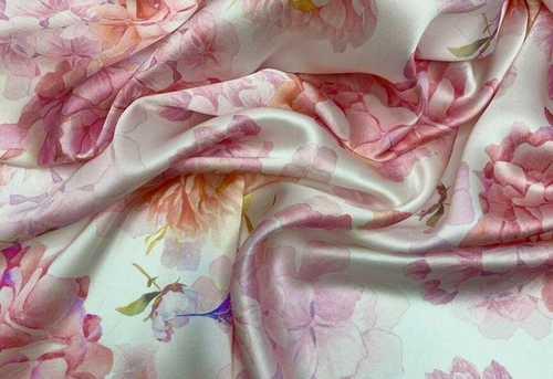 Натуральный шелк сатин Розовая Гортензия 16момми