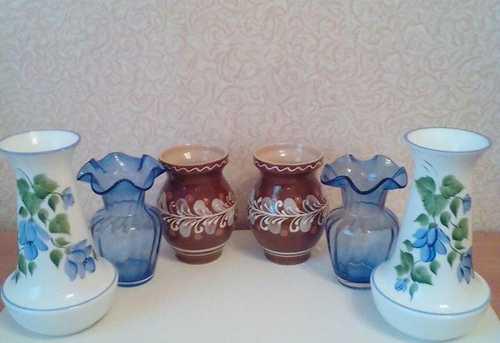 Вазы парные, молочные стекло 50 г, керамика СССР