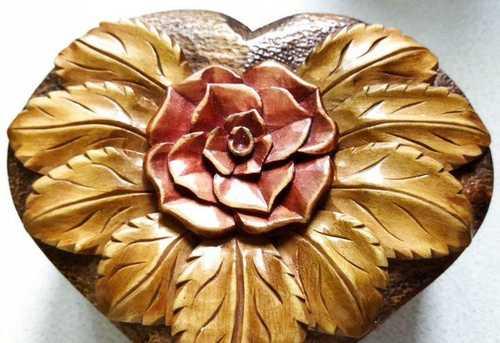 Шкатулка СССР роза дерево ручная работа