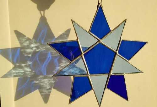 Витраж Новогодняя Звезда синее стекло Тиффани