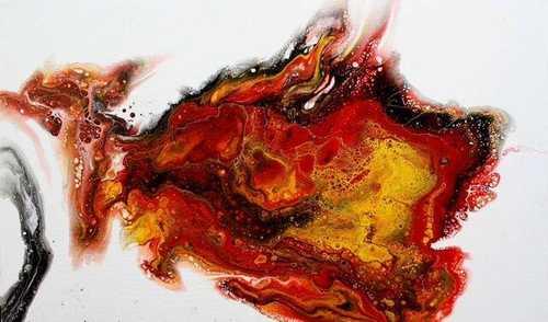 Красная собака", интерьерная картина флюид арт