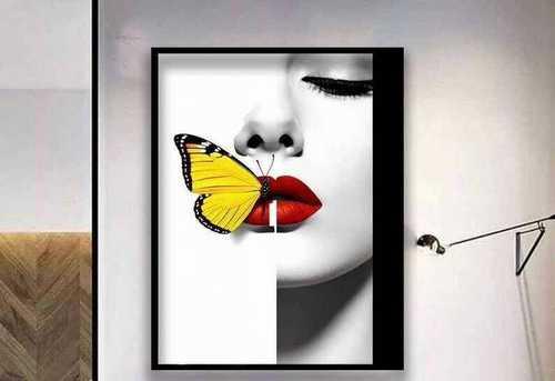 Картины с девушкой Портрет маслом Бабочка на губах