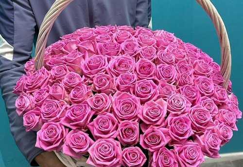 101роза в Корзине розовая роза цветы с доставкой