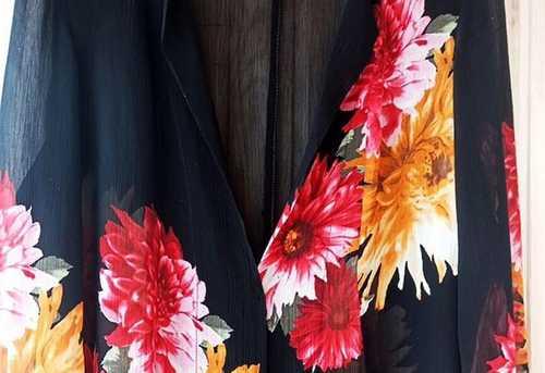 Шазюбль черный с цветами, легкое женское пальто