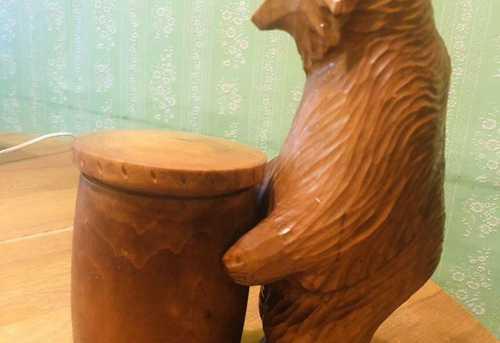 Скульптура дерево СССР медведь С чиликом винтаж