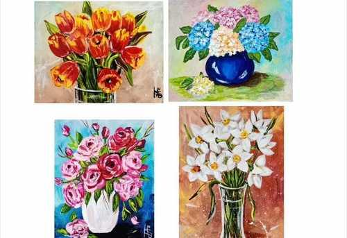 Картины с цветами розы тюльпаны нарциссы гортензии