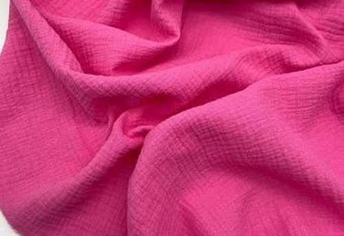 Ткань Муслин Премиум однотонный Барби ярко розовый