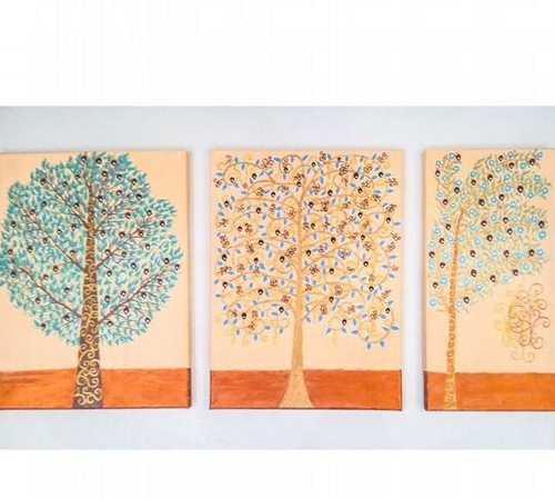 Картина триптих пейзаж деревья символизм