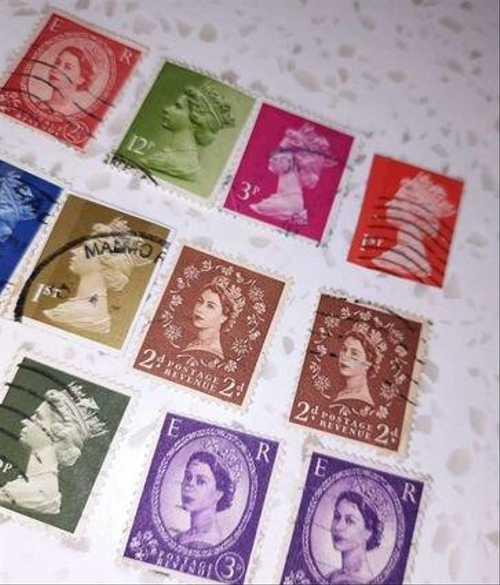Винтажные марки королева Елизавета II 1950-1960