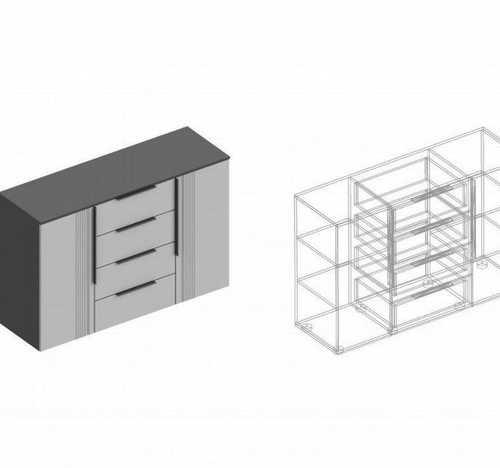 Комод Вита 2-створки с 4 ящиками тёмно серый лофт