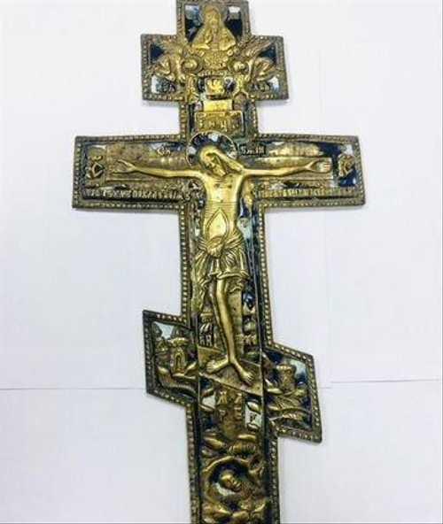 Антикварный Царский большой крест с эмалью