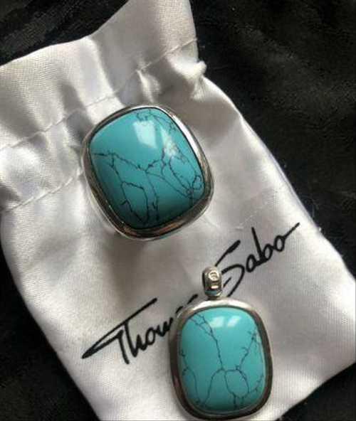 Комплект кольцо и кулон оригинал Thomas Sabo, сере