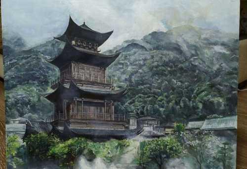 Картина маслом японский храм