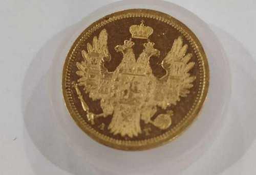Золотая монета 5 рублей 1851 года Николая 1 спб