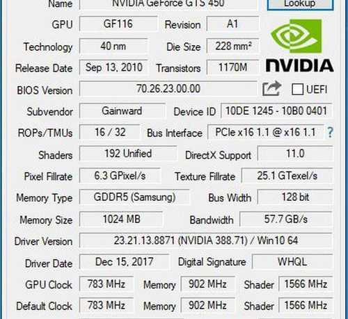 Nvidia Geforce gts 450 1gb gddr5
