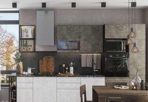 Кухня модульная Бостон бетон коричневый /бетон бел