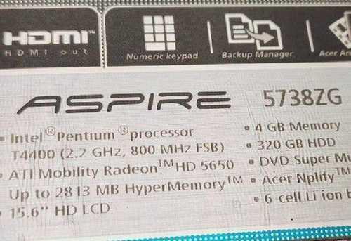 Acer aspire 5738zg