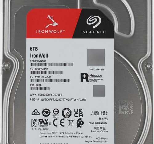 Жесткий диск Seagate Ironwolf ST6000VN006, 6тб, HDD, SATA III, 3.5'' ST6000VN006