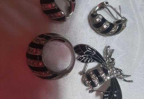 Кольцо и серьги серебро