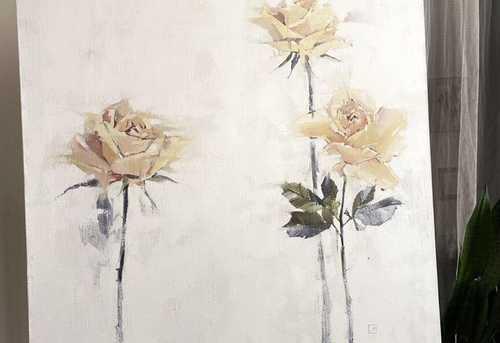 Большая картина маслом чайные розы картина цветы