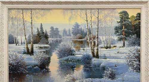 Картина маслом пейзаж "Зимняя река" 60х100
