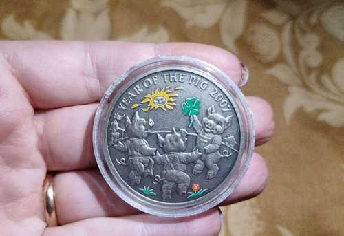 Монета 1 доллар 2006 Ниуэ Три поросенка серебро