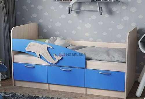 Кровать Дельфин VNK Дуб молочный/Синий