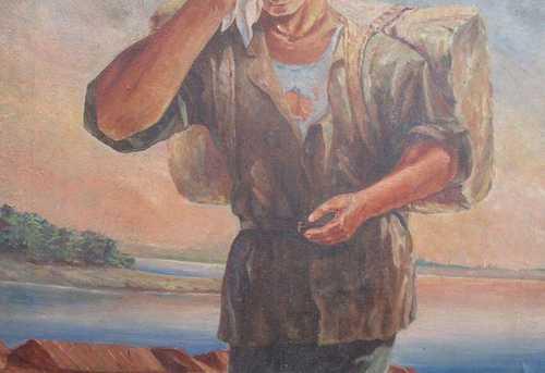 Картина "Рабочий " нач. 1950-х г. подпись.50*68см