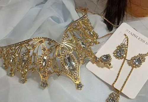 Колье диадема корона серьги свадебные украшения