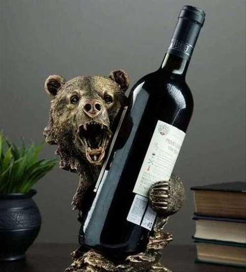 Подставка под бутылку вина Медведь 25 см Бронза
