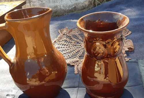 Глиняный кувшин,ваза винтаж,керамика