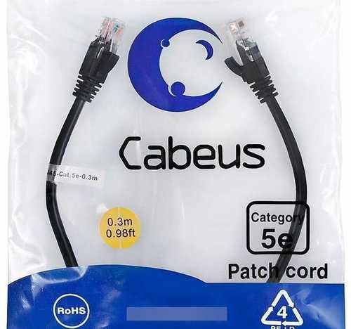 PC-UTP-RJ45-Cat.5e-0.3m-BK, Патч-корд Cabeus UTP кат