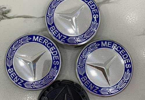 Колпачок на диск Mercedes 1 шт синий 75 мм