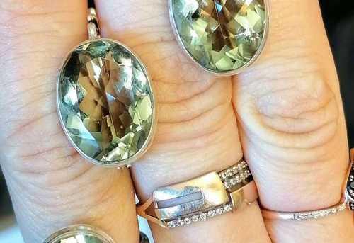 Празиолит серебро 925 проба комплект кольцо серьги