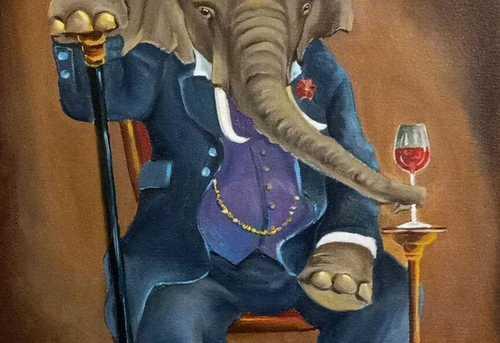 Картина маслом на холсте "Слон джентльмен"