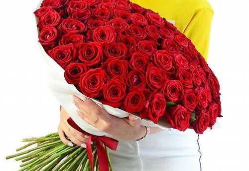 101 голландская красная роза 70 см ред Наоми