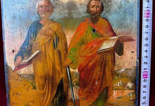 Икона святые апостолы Пётр и Павел Живопись 19 век