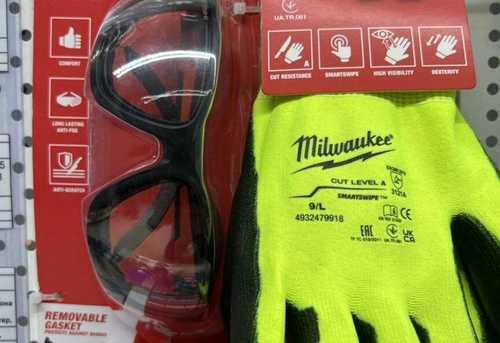 Очки защитные прозрачная линза +Перчатки Milwaukee