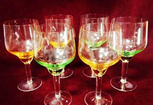 Набор бокалов для вина, цветное стекло ссср, 6 шт