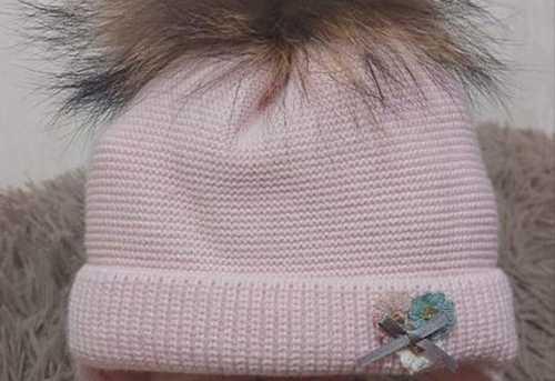 Зимняя шапка для новорождённой девочки 0+