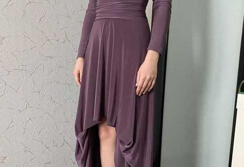 Вечернее платье в пол трикотаж S фиолетовое