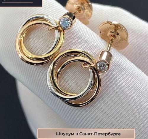Серьги Cartier Trinity желтое золото 2 бр. 0.2267 ct