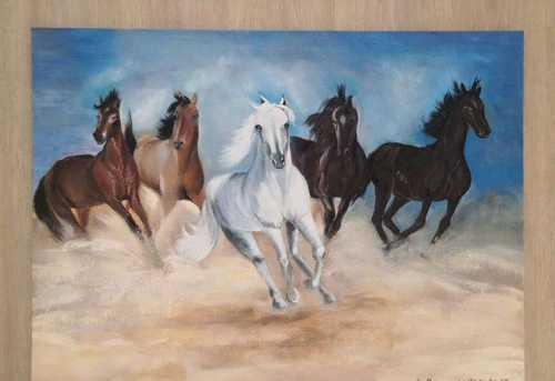 Картина маслом с лошадьми "Сила и энергия"