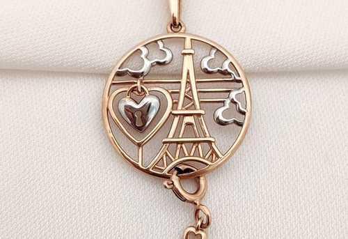 Золотая подвеска сердце ключ Эйфелева башня