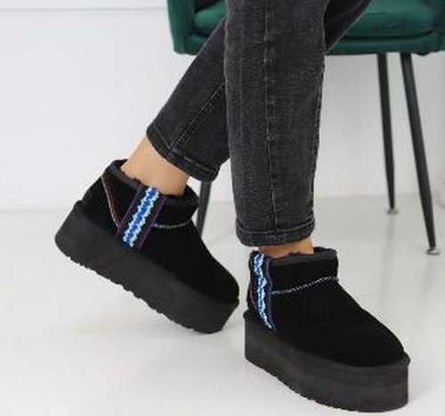 Угги Ugg Classic Ultra Mini Braid Platform Black