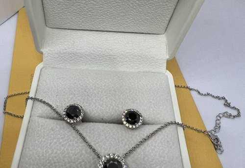 Комплект серьги и ожерелье чёрный бриллиант