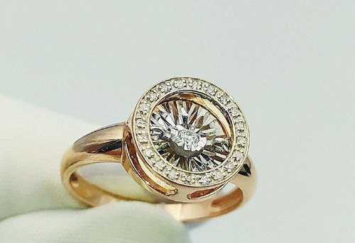 Золотое кольцо с мерцающим бриллиантом