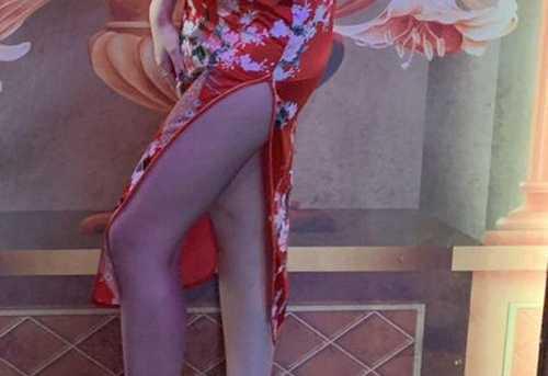 Китайское платье красное с вырезом