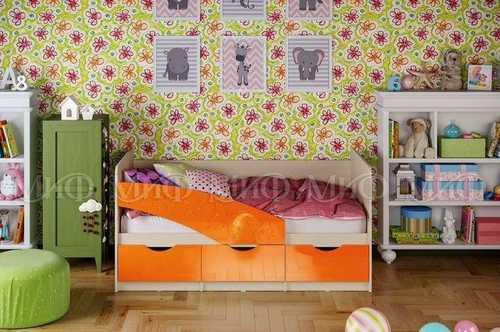 Кровать Бабочки 1,6м (Оранжевый металлик)